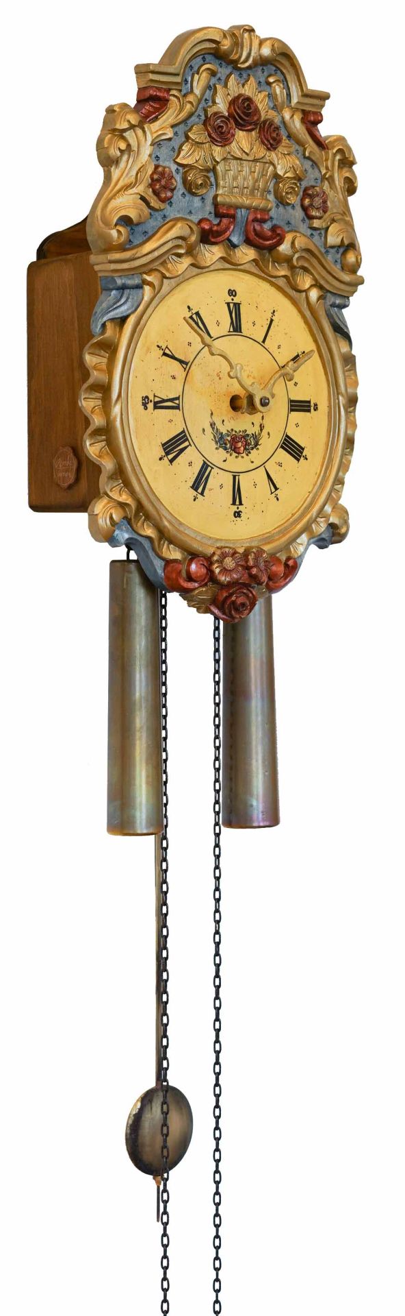 Hand-painted Shield Clock floral design buy now from Black Forest - Germany